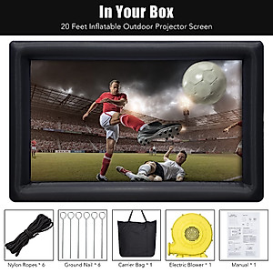 Inflatable Projector Screen, Towallmark 20FT Portable Blow Up Outside Projector Screen, Front & Rear Projection, with Rope, Air Blower, Ground Nails and Carry Bag, for Theater/Football/Backyard Party