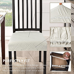 SearchI Waterproof Dining Chair Seat Covers Set of 4, Washable Stretch Seat Covers for Dining Chairs, Rear-Covered Dining Room Seat Cover Protector(Cream Rhombus Jacquard)