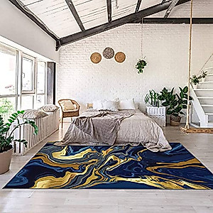 Area Runner Rug Non-Slip Throw Rugs Luxury Wallpaper Blue Marble and Gold Abstract Background Texture Carpet Playmat Yoga Indoor Floor Carpet Patio Door Mat for Living Room Home Decor