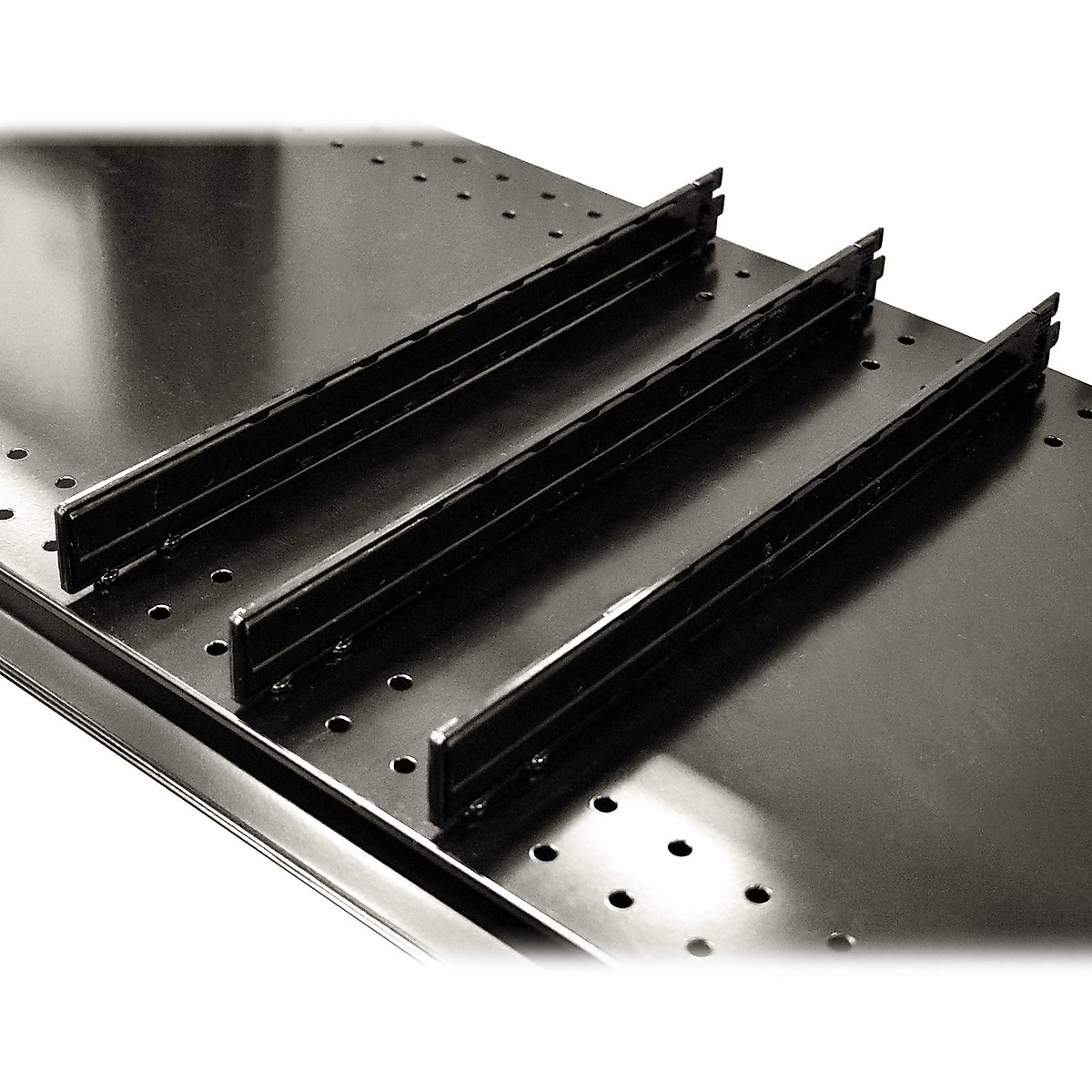 Black Extendable Adjustable Depth Gondola Shelf Dividers for Shelves 14" to 22" D, 100 Pack