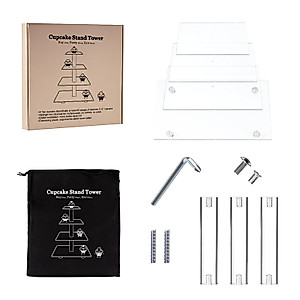 Cupcake Stand with Base, 4-Tier Square Acrylic Cupcake Display Stand Dessert Tower Pastry Stand Premium Cupcake Holder for Wedding Birthday Theme Party - Transparent