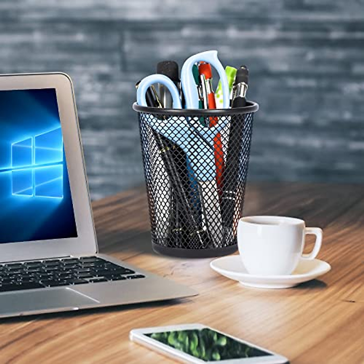 Mesh Pen Holder 4 Pcs for Desk Cute Black Pencil Holder for Desk Accessories and Organizer for Office Home and School Desks - Table Top Cute Desk Accessory