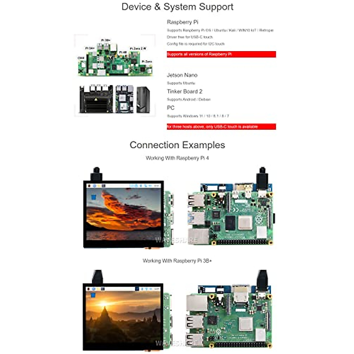 Waveshare 3.5inch HDMI LCD, Compatible with Raspberry Pi 5/4B/3B/Zero/Zero W/Zero 2W/Pico/Pico W/Pico WH, Capacitive Touch IPS LCD Display, 640×480, Audio Jack