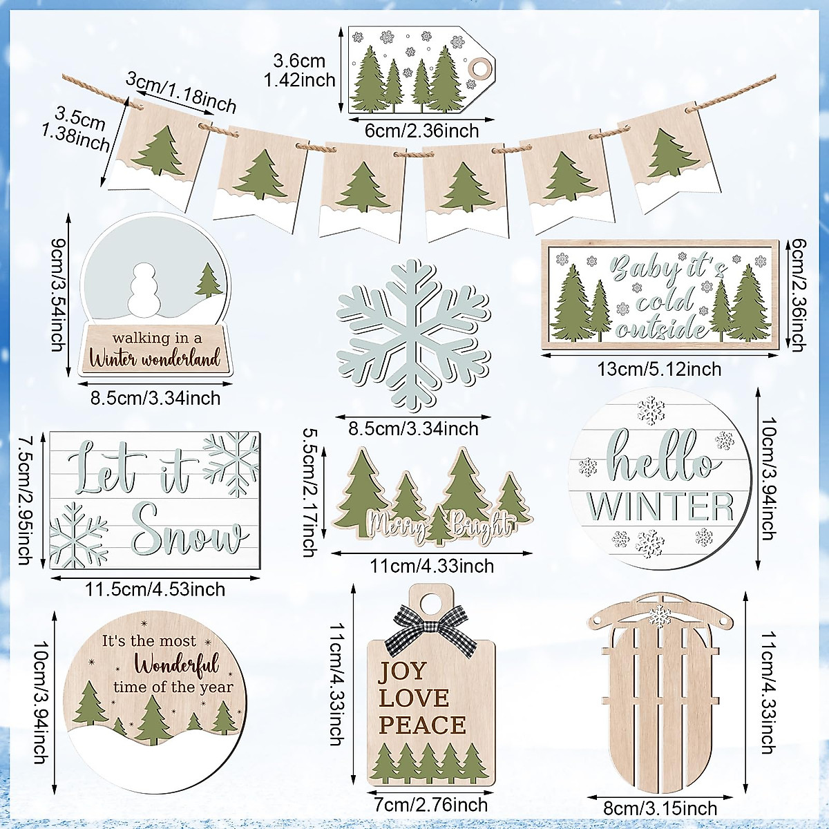 Thyle 16 Pcs Winter Tiered Tray Decor Set Wooden Winter Ornament Rustic Farmhouse Decorations for Gifting Table Home Decor