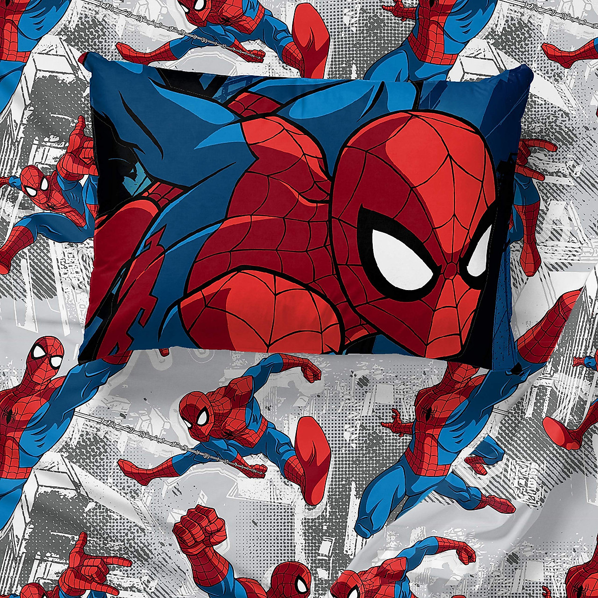 Jay Franco Marvel Spiderman Burst 4 Piece Twin Bed Set - Includes Reversible Comforter & Sheet Set - Bedding - Super Soft Fade Resistant Microfiber - (Official Marvel Product)