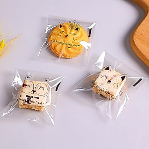 100 Pcs Cookie Packaging Bags, Animal Printing，Sliced Bread, Donut Packaging, Transparent Self-sealing Cellophane, OPP Packaging Bags, Gift Pack (5.9×7.1 inches 3 kinds of small animals)