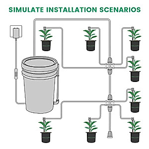 Mars Hydro Auto Drip Irrigation Kits Garden Watering System for Indoor, Lawn, Greenhouse, Yard, 5-Gallon Bucket 22W Water Pump with 8 Drip Emitters