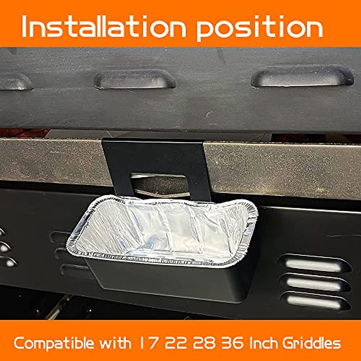Grease Cup/Drip Catcher Pan for Blackstone Stove Griddles Replacement Part, Grill Collection Pan for Blackstone Professional Flat Top Griddle Liquid Holders 17 22 28 36inch（An extra fork is included）