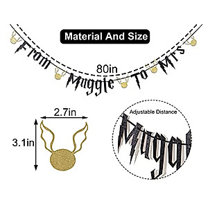 From Muggle To Mrs banner-Harry Potter Theme Bachelor Party Supplies,Bridal Shower Bachelor Decorations, Black Glitter Wizard Garland, Bachelor Girl Photo Props