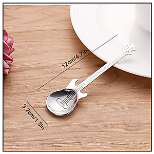 Ceqiny 5pcs Guitar Spoon Coffee Spoons Creative Cute Spoons Stainless Steel Teaspoons Ice-Cream Stirring Spoon Retro Dessert Demitasse Spoons Cutlery Kitchen Tableware for Home Party, Silver