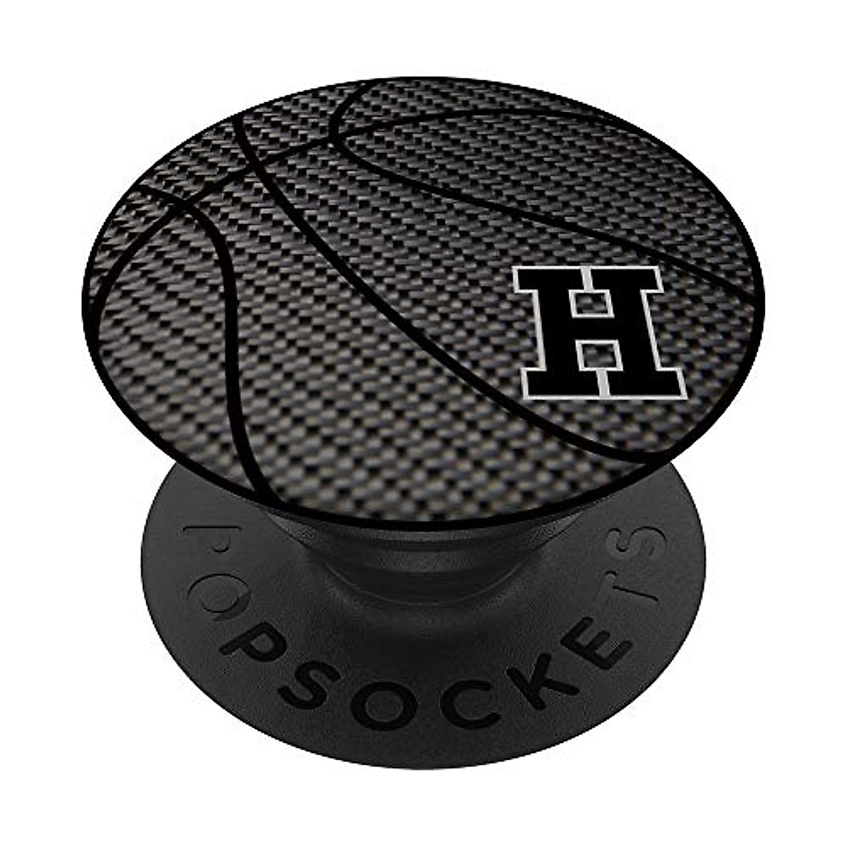 Basketball letter H black phone stand, initial H for men PopSockets PopGrip: Swappable Grip for Phones & Tablets