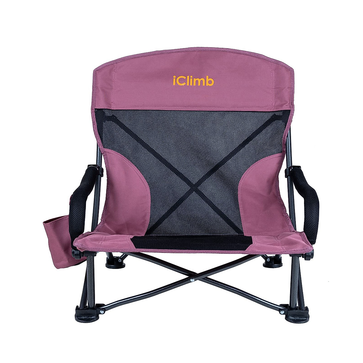 iClimb Low Wide Beach Camping Folding Chair with Side Pocket and Carry Bag (1, Dry Rose)