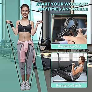 Ab workout equipment, 13-in-1 Roller Wheel Kit, Machine with Resistance Bands, Push Up Bar, Jump Rope, Grip Strength Trainer, Pulling Mat, Perfect for Home & Gym Fitness Equipment