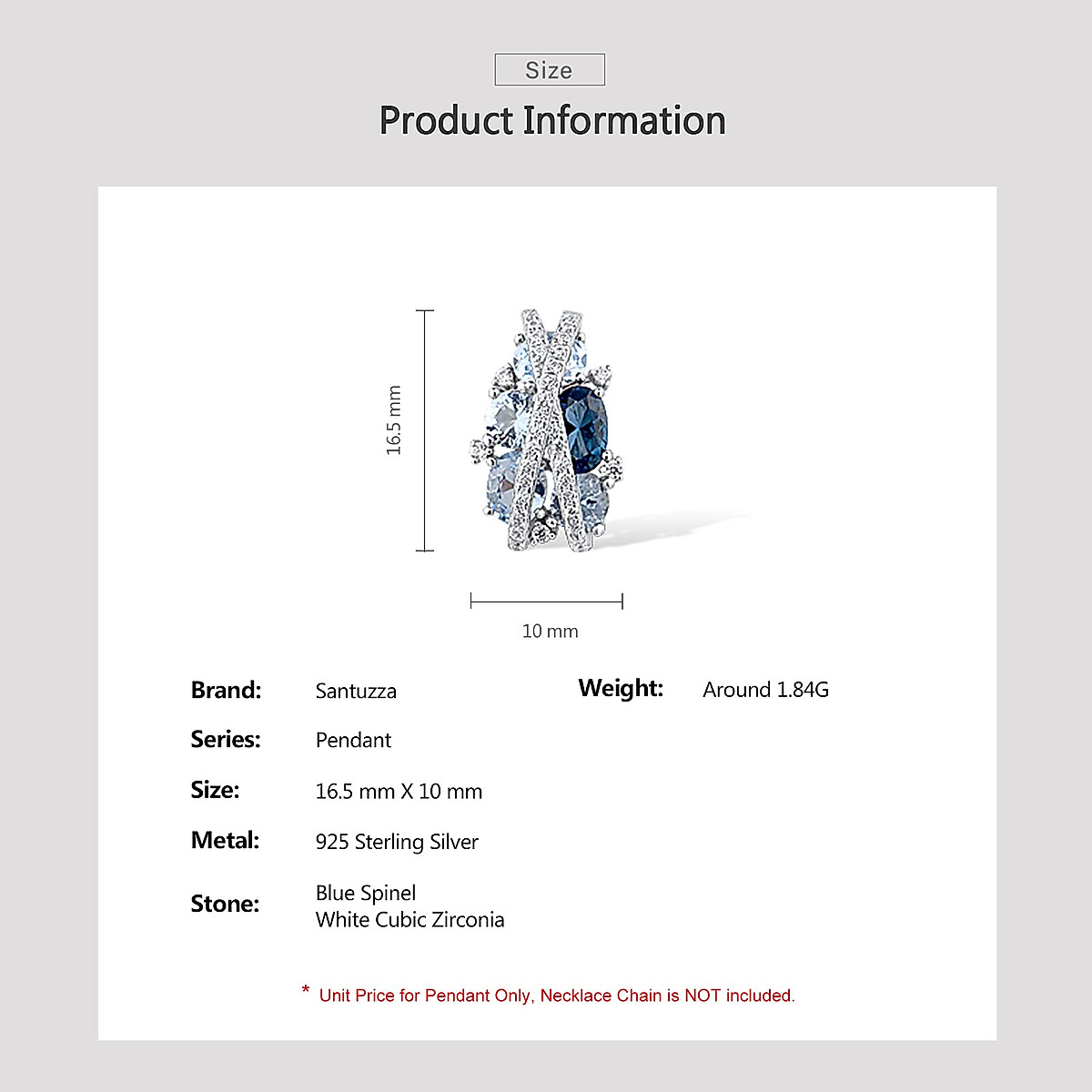 Santuzza 925 Sterling Silver Twisted Pendant Blue Spinel Cubic Zirconia Pendants for Women