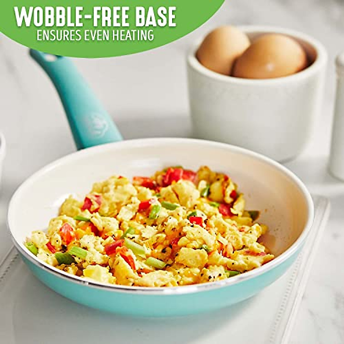 GreenLife Soft Grip Healthy Ceramic Nonstick, 8" Frying Pan Skillet, PFAS-Free, Dishwasher Safe, Turquoise