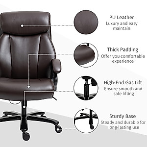 Vinsetto Big and Tall Executive Office Chair 396lbs with Wide Seat, Home High Back PU Leather Chair with Adjustable Height, Swivel Wheels, Brown