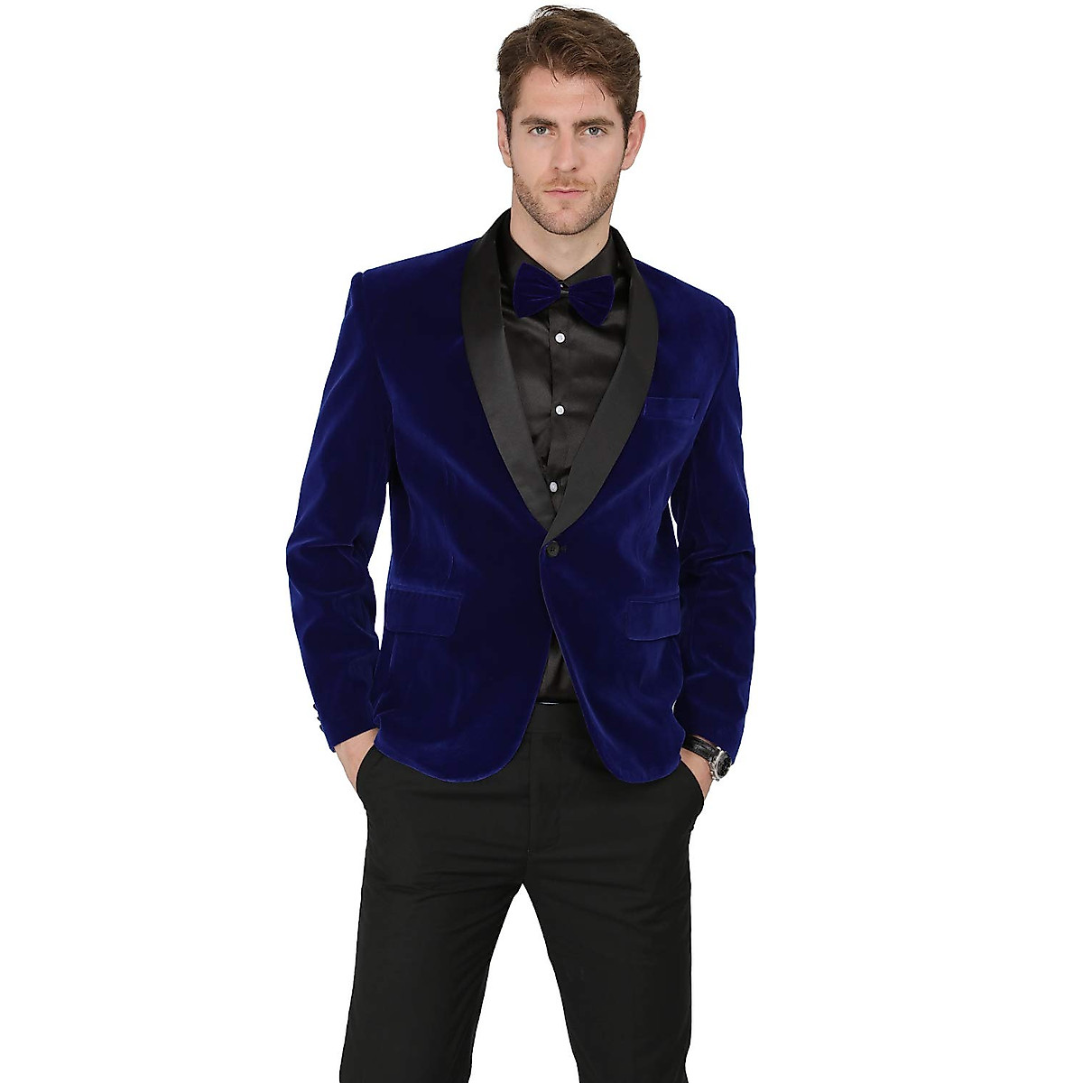 MAGE MALE Men's Velvet 2 Piece Suit Shawl Lapel One Button Slim Fit Tuxedo Blazer Party Dinner Jacket & Pants