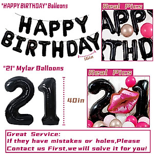 21st Birthday Decorations for Her Black Pink 21st Bday Decorations for Women, Black 21 Balloon Number Happy Birthday Banner, Pink 21st Birthday Decor 21st Balloons for Her, Finally 21 Party Supplies