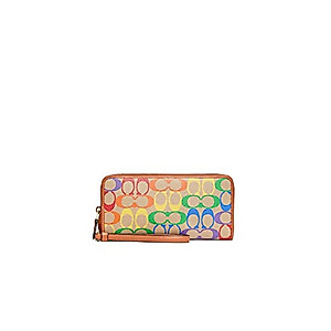 COACH Chalk Vintage Rose Zip Around Continental Wallet Leather Flower (Tan Ntural Multi)