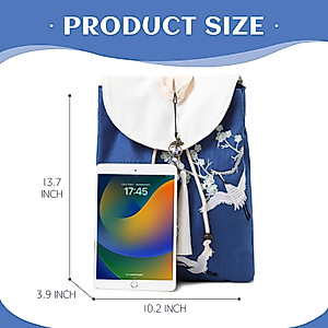 MAZEXY Embroidered Backpack for Travel Shopping Wedding With Pendant and Tassels (Crane)
