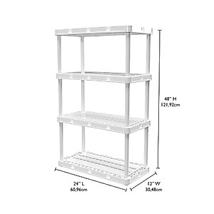Gracious Living 4 Shelf Knect-A-Shelf Ventilated Light Duty Storage Unit 24 x 12 x 48 Organizer System for Home, Garage, Basement, and Laundry, White
