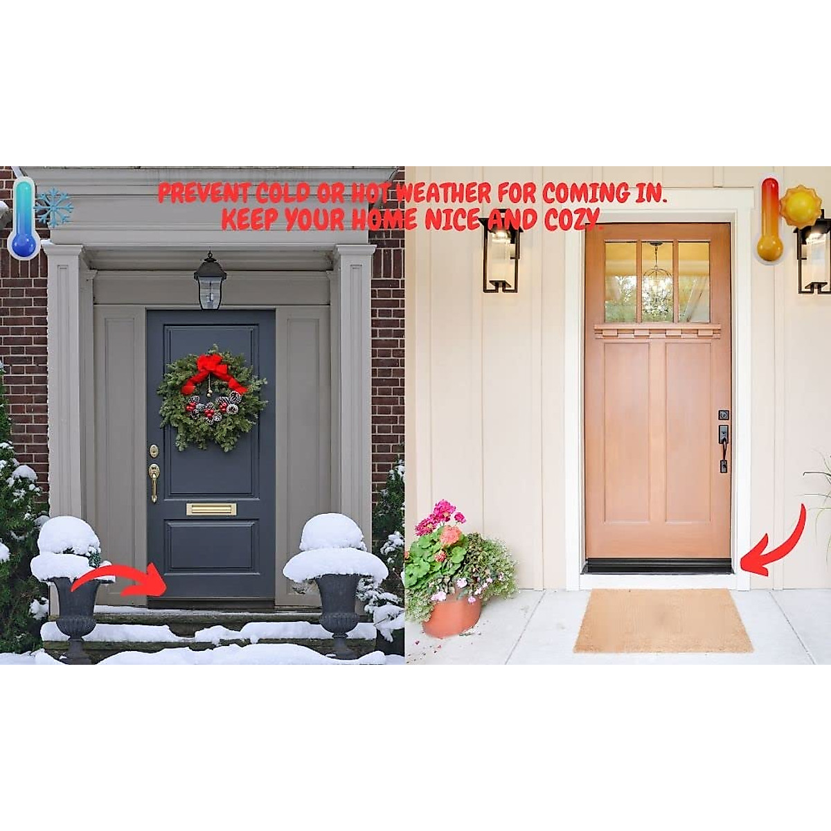 Draft Stoppers, Door Draft Stopper for Bottom of Door, Under The Door Noise Stopper, Soundproof, Lightproof, Weather Stripping Seal for Door and Window. Multi- Purpose Use. 37 Inch in (Black).