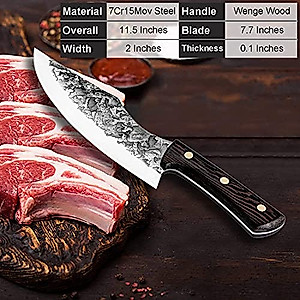 Huusk Hand Forged Butcher Knife High Carbon Steel Boning Knives Kitchen Vegetable Meat Cleaver Outdoor Chef Knife Multipurpose Breaking Skinning Fillet Knife for Barbecue, BBQ, Camping