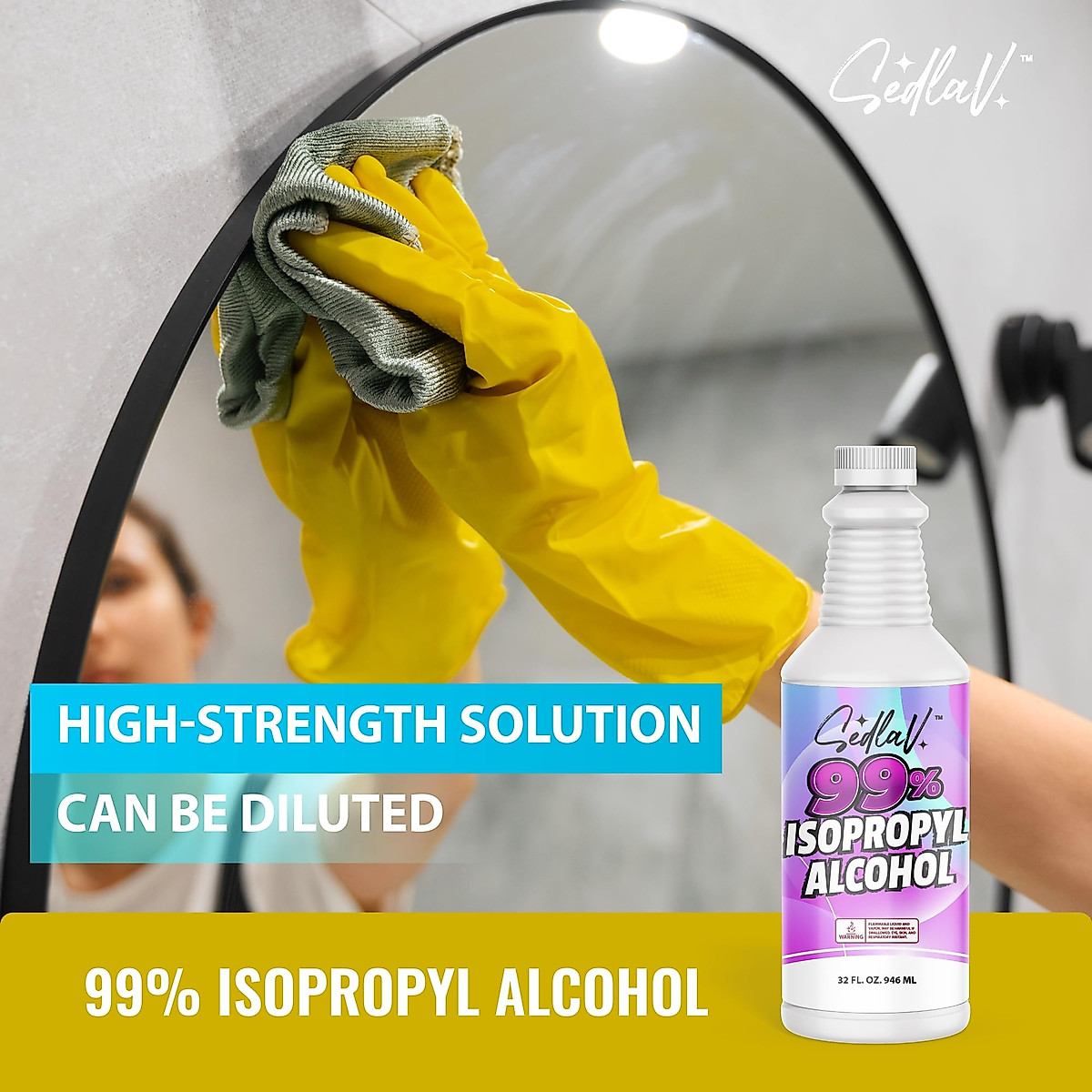 SEDLAV Isopropyl Alcohol 99% Rubbing Alcohol 99 Percent Purity 32 Fl Oz (2)
