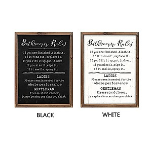 Wartter Rustic Bathroom Rules Sign,Farmhouse Toilet Wall Decor,Funny Bathroom Wood Framed Wall Art Decorations(11.8x15.8in) (white)