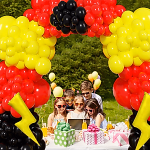 MOMO RUCCI 128Pcs Red Black Yellow Balloons Arch Garland Kit, with Cartoon Flash Lightning Foil Balloon,for Superhero Theme Race Car Cartoon Boy Birthday Baby Shower Party Decoration Supplies