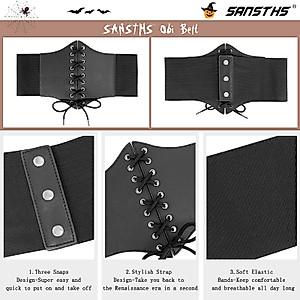 SANSTHS Wide Corset Belt for Women Lace-up Renaissance Corset Hight Waist Elastic Belt for Halloween Costume Parties Black L