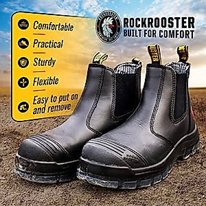 ROCKROOSTER Work Boots for Men, 6 inch Steel Toe, Slip On Safety Leather Chelsea Durable and Comfortable Work Shoes (AK227 US 11)