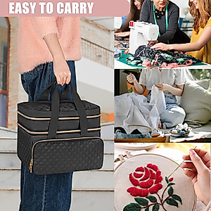 YARWO Double-Layer Sewing Supplies Organizer with 5 Customized Dividers, Portable Sewing Accessories Storage Bag with Multi Pockets for Sewing Kits and Tools, Black (Bag ONLY)