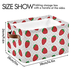 xigua Strawberry Storage Basket Rectangular Collapsible Storage Box Canvas Square Storage Bin with Handles for Home,Office,Books,Nursery,Kid's Toys,Closet & Laundry