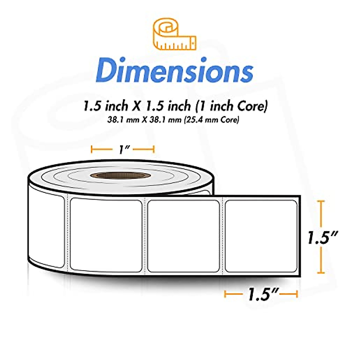 (4 Rolls, 900/Roll) 1.5” x 1.5” Direct Thermal Labels - 1” Core, Compatible with Rollo Label Printer & Zebra Desktop Printers - All Purpose QR Barcode Address Label - Adhesive Perforated