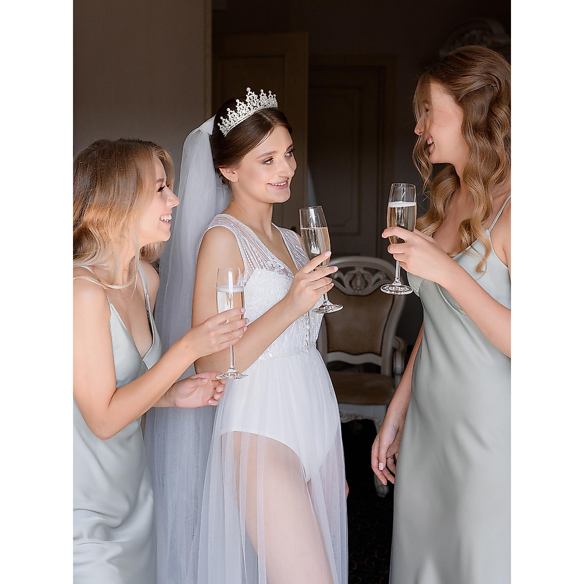 SWEETV Jeweled Tiaras and Crowns for Women, Crystal Queen Crown, Silver Wedding Tiara for Bride, Metal Birthday Quinceanera Pageant Prom Headpieces