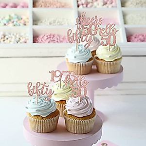 24 Pack 50th Birthday Cupcake Toppers Glitter Fifty Since 1973 Hello 50 Years Birthday Cupcake Picks Cheers to 50 Cake Decorations for Happy 50th Birthday Anniversary Party Supplies Rose Gold