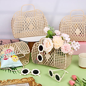 FIONUPI 16 Pcs Jelly Bags with Sunglasses for Women Wedding Jelly Purse Beach Bags Plastic Jelly Basket Flower Glasses for Bridal Wedding Party Gift