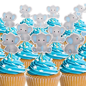 48pcs Blue Elephant Cupcake Toppers It Is A Boy Baby Shower Cupcake Picks Decoration Baby Boy Birthday Party Supplies