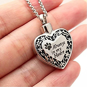 VEKETE Always In My Heart Pet Cremation Jewelry Dog Cat Paw Footprint Memorial Keepsake Urn Necklace For Ashes Stainless Steel Pendant