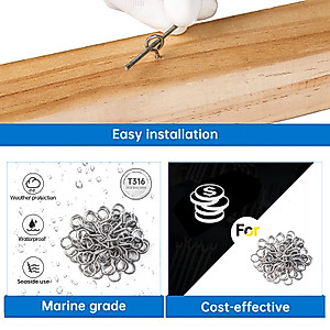 Muzata 50pack 7/8’’ M3 Screw Eye Hook Wood Screws Metal Hook T316 Stainless Steel for Wood Securing Cable Wire Terminal Ring Eyelet Self Tapping Eye Bolt Indoor Outdoor CN18 HN2