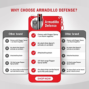 ARMADILLO DEFENSE Gray Pepper Spray and Personal Alarm Key Chain Bundle (2 Pack) for Protection and Self Defense, Safeguard for Women and Men, Tear Gas and Panic Button