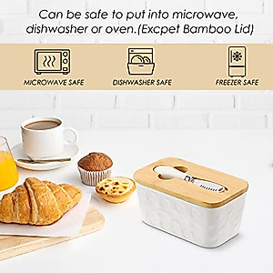 Ceramic Butter Dish with Lid and Knife, Porcelain Butter Container for Countertop, Butter Holder Keeper Double Silicone Seals, Perfect for West or East Coast Butter