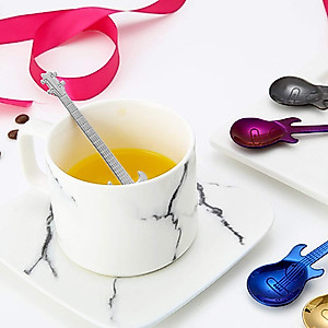 Ceqiny 5pcs Guitar Spoon Coffee Spoons Creative Cute Spoons Stainless Steel Teaspoons Ice-Cream Stirring Spoon Retro Dessert Demitasse Spoons Cutlery Kitchen Tableware for Home Party, Silver