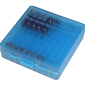 MTM P-100-9-24 Ammo Box 100 Round Flip-Top 9mm 380 ACP, Clear Blue , ‎5 x 5 x 5"