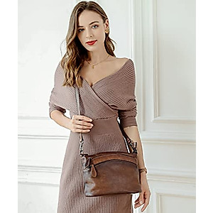 HESHE Womens Genuine Leather Handbags Shoulder Bag Small Bags Designer Crossbody Purse Satchel (Coffee)