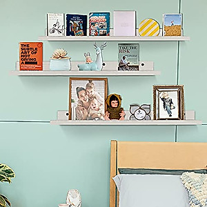 Calenzana 47 Inch Floating Shelves Wall Mounted Set of 3, Long Picture Ledge Shelf for Living Room Bathroom Bedroom Kitchen Office, Creamy White