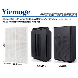 Yiemoge True HEPA Replacement Filter H 116130 Compatible with Winix Air Purifier 5500-2 and Models AM80 (3 HEPA Filters)