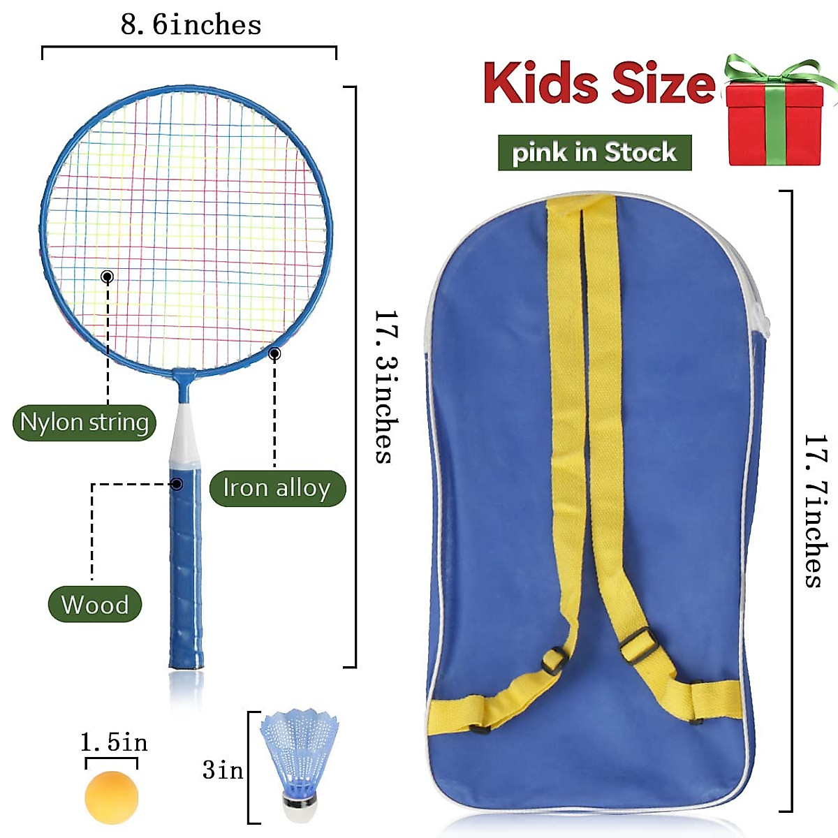 Badminton Rackets for Children,12 in 1 Shuttlecocks Racquet Sports Set w/Lightweight Carrying Bag for Kids Professionals Beginner Players Indoor Outdoor Sport Game (BLUE-01)