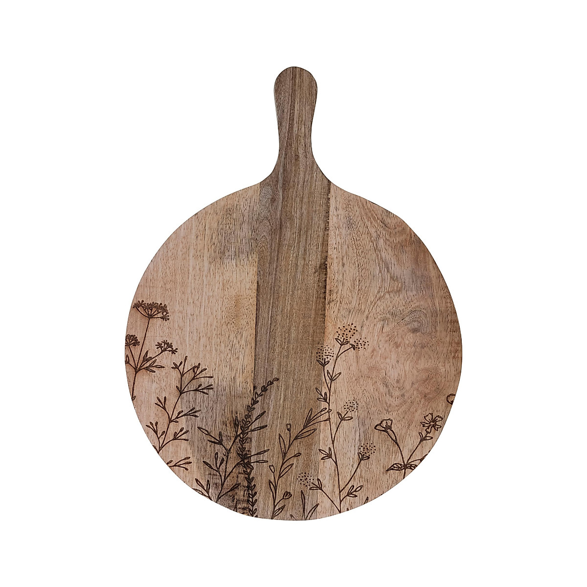 Creative Co-Op, Natural Mango Wood Cheese Board with Laser Etched Flowers, Large